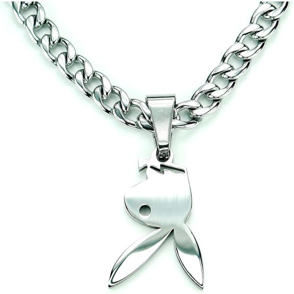 商品名Upside Down プレイボーイ バニーネックレス 20インチキューバチェーン 6mmワイドチェーン ピュア 304ステンレススチール プレイボーイチェーン ラビットタトゥーシンボルチャームペンダントネックレスAnn Clarid...