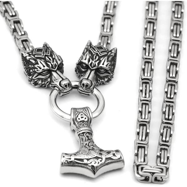 商品名ステンレススチール Mjolnir ネックレス メンズ トールハンマーネックレス オオカミとミョルニルネックレスstainless steel Mjolnir necklace men thor hammer necklace wol...