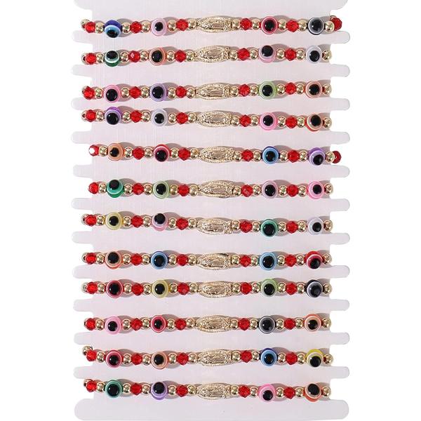 商品名BONITTER 24/12個 メキシコのブレスレット 聖母マリア サンユダ レディース ガールズ レッドストリング イーブルアイ グリーンビーズ アンクレット ジュエリー, 11 inches, 宝石なし。BONITTER 24/1...