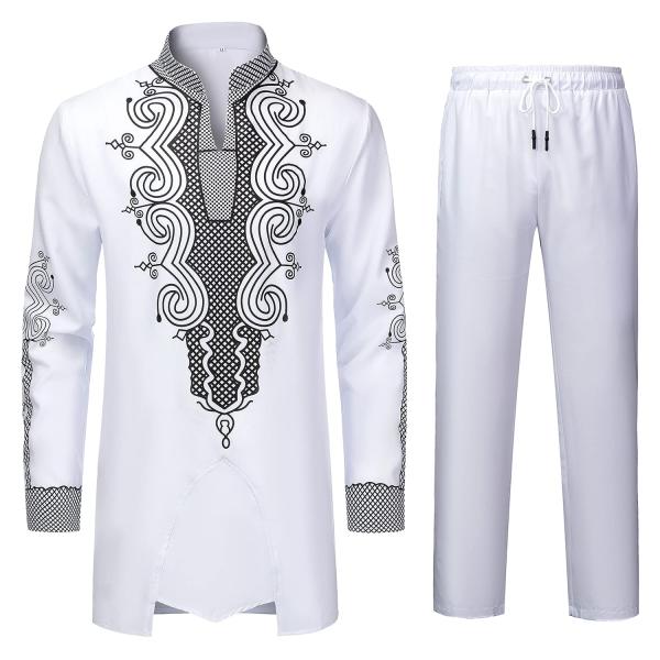 商品名:  YND Men's Dashiki Set, West African Traditional Tribal Pattern Printed Mandarin Collar Uniquely Irregular Front Ed...