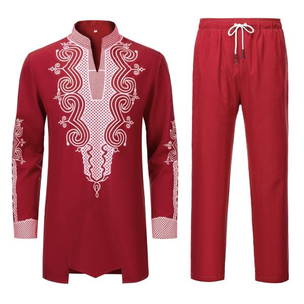 商品名:  YND Men's Dashiki Set, West African Traditional Tribal Pattern Printed Mandarin Collar Uniquely Irregular Front Ed...