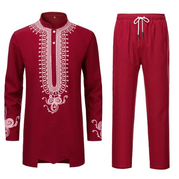 商品名:  YND Men's Dashiki Set, West African Traditional Tribal Pattern Printed Mandarin Collar Uniquely Irregular Front Ed...