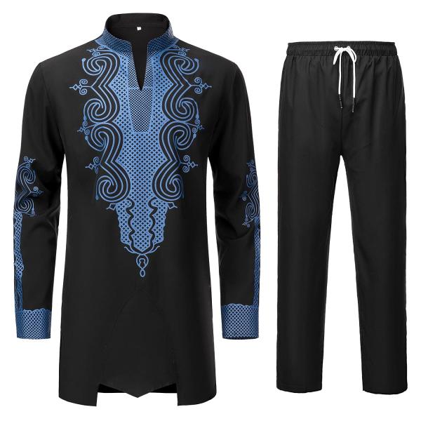 商品名:  YND Men's Dashiki Set, West African Traditional Tribal Pattern Printed Mandarin Collar Uniquely Irregular Front Ed...