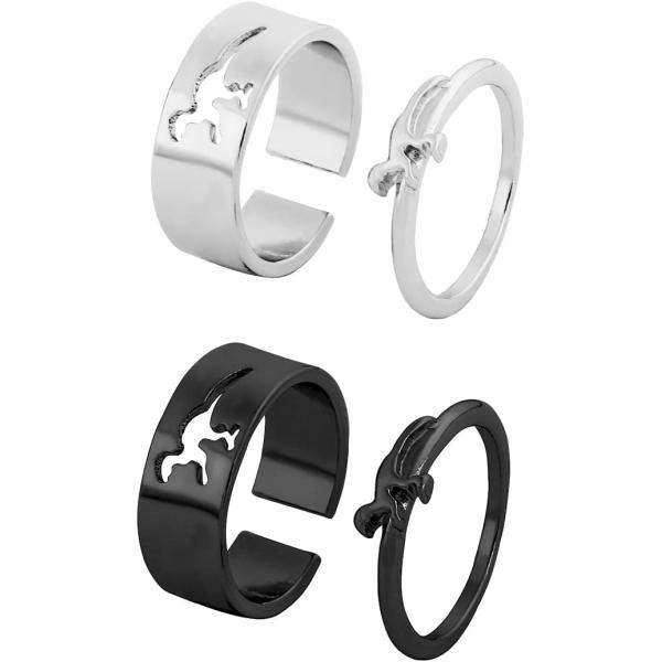 商品名マッチング中空恐竜カップルオープンリングセット 4個 動物の恐竜ナックル スタッカブルフィンガーリングバンドセット 彼と彼女のウェディングジュエリーMatching Hollow Dinosaur Couple Open Rings ...