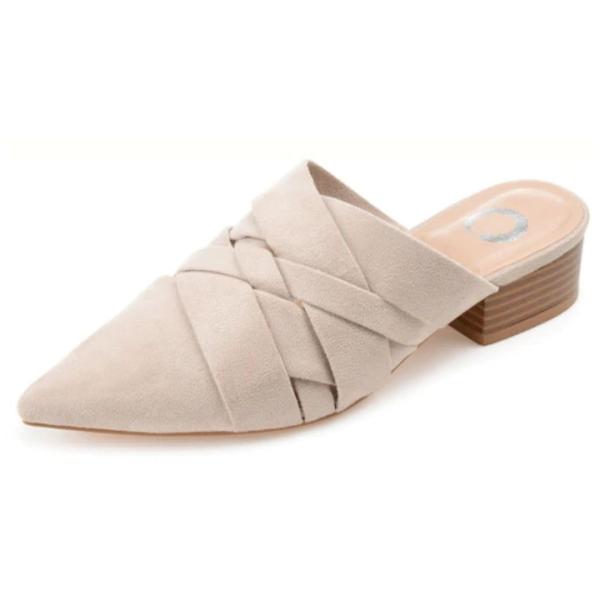 商品名: Journee Collection レディース Kalida Mule, ベージュ, 10 Journee Collection Womens Kalida Mules with Block Heel and Pointed T...