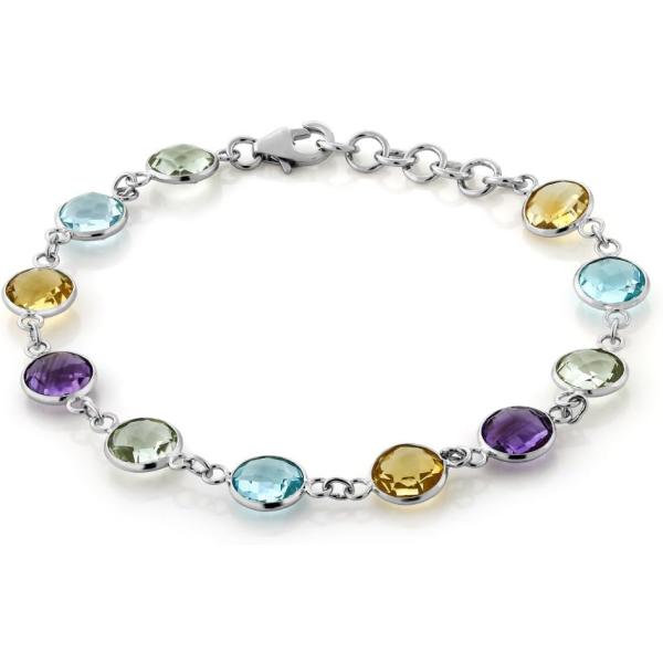 商品名[Gem Stone King] 25カラット ラウンドブリリアント アメジスト シルバー925 ブレスレットGem Stone King 925 Sterling Silver Amethyst Topaz and Citrine ...