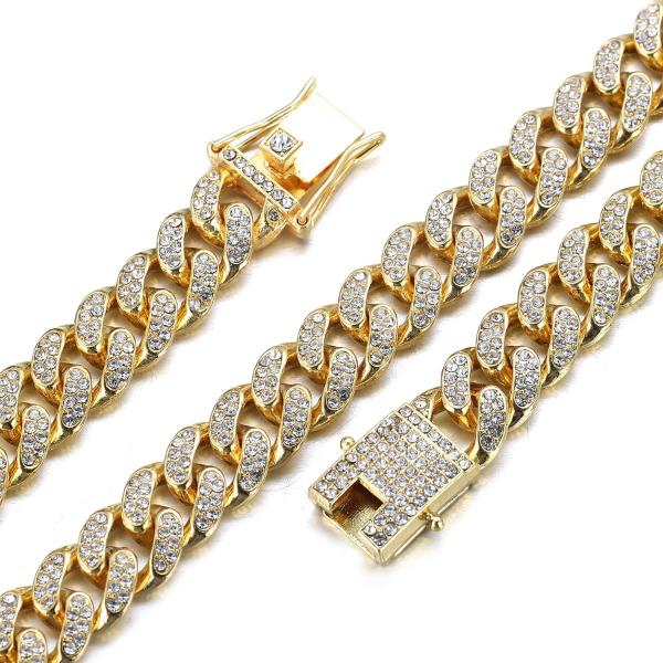 商品名Richhut ゴールドチェーン メンズ ビッグドッグ 14mm幅 キューバリンクチェーン ゴールドトーン アイスアウト 18K純金メッキ ブレスレット ネックレス ハンドセット ダイヤモンド ボーイフレンド/旦那様へのギフトに, 1...