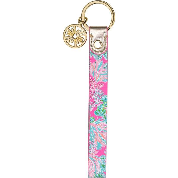 商品名Lilly Pulitzer Durable Pink Leatherette Strap Key Chain, Cute Wristlet Keychain Accessory with Flat Metal Ring, Seain...