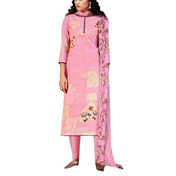 商品名:  Cotton Linen Printed Salwar Kameez Suit with Pure Chiffon Dupatta &amp; Pants (Size-52/ Pink)ブランド: ladyline商品サイズ: ...