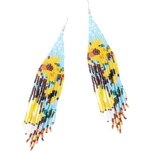 商品名ロングビーズタッセルピアス   ボヘミアンフラワーフリンジドロップピアス シードビーズトライバルダングルピアス Pendientes De Borla レディース ガールズ 姉妹 恋人 パーティー用, ビーズ, なし。,Long Be...