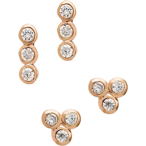 商品名Sterling Forever   14K Rose Gold Plated Sterling Silver 2 Piece Bezel Stud Set   Pair of Cluster Earrings and Pair of...