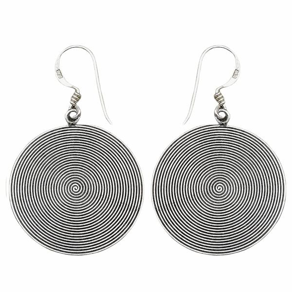 商品名Sterling Silver Spiral Disc Boho Ethnic Statement Dangle Earrings, Handmade 1 1/4 inches Large Oxidized Black Spirali...