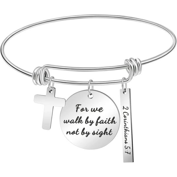 商品名Memgift インスピレーションブレスレット レディース クリスチャンジュエリー 彼女へのギフト 聖書の言葉 拡張可能ブレスレット, ステンレス鋼, サンドストーン,Memgift For We Walk by Faith Not ...