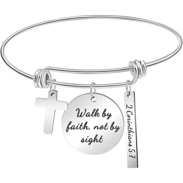 商品名Memgift インスピレーションブレスレット レディース クリスチャンジュエリー 彼女へのギフト 聖書の言葉 拡張可能ブレスレット, ステンレス鋼, サンドストーン,Memgift Walk by Faith Not by Sigh...