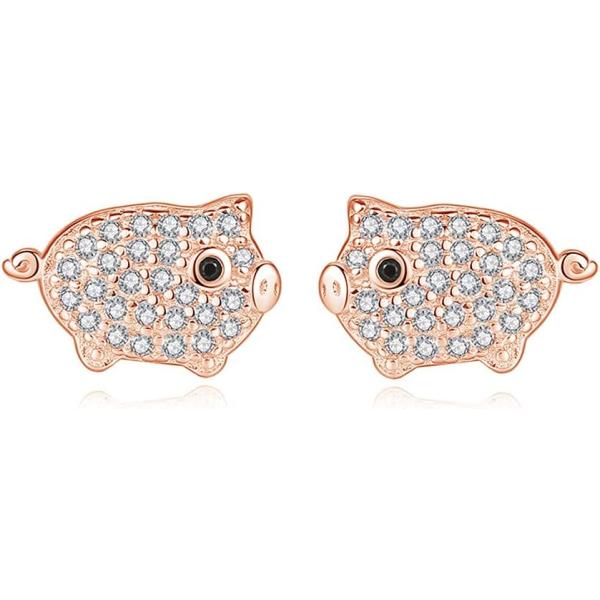 商品名クリスタルピッグスタッドイヤリング レディース ティーンガールズ 925スターリングシルバー パヴェ キュービックジルコニア 小さなかわいい動物の豚のスタッド ポスト ニッケルフリージュエリー 誕生日ギフト 小さな女の子に, 金属, ...