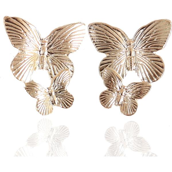 商品名メタルスタッドバタフライイヤリング 大きなダブルフラワーイヤリング フラワーステートメントイヤリング シックで個性的なジュエリー 女性と女の子向け, 金属, 合金。,Metal Stud Butterfly Earrings, Lar...