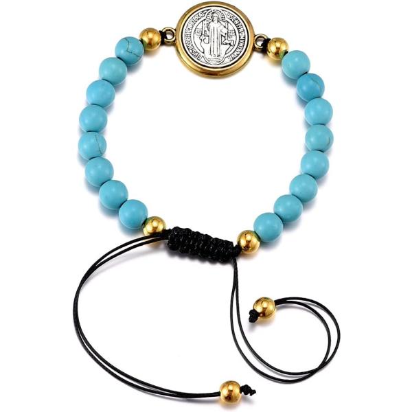 商品名YionZian ターコイズ ロザリオ 天然石 合金 クリスチャン 聖人 クロス コネクター ブレスレット カトリック クロス ロザリオ ビーズ ブレスレット ハンドメイド 調節可能 カップル, 石材, スタビライズドターコイズYio...
