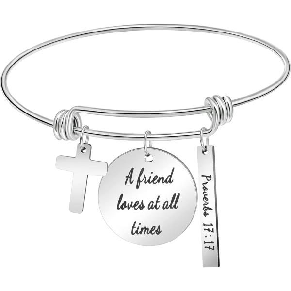 商品名Memgift インスピレーションブレスレット レディース クリスチャンジュエリー 彼女へのギフト 聖書の言葉 拡張可能ブレスレット, ステンレス鋼, サンドストーン,Memgift A Friend Loves at All Tim...