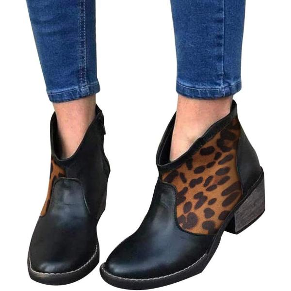 商品名Gibobby Ankle Boots for Women Low Heel Dressy Leopard Print Short Booties Pointed Toe Zip Up Platform Boots Blackブランド...