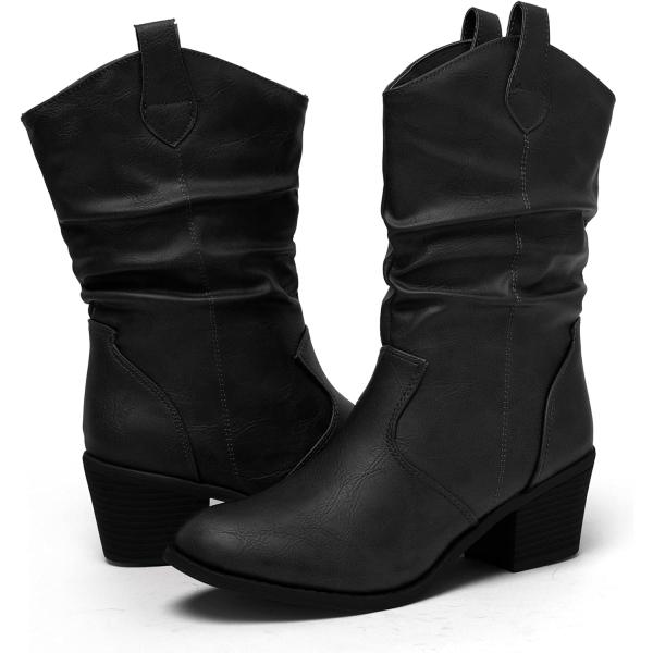 商品名katliu Women's Western Cowboy Boots with Pull-Up Tabs Mid-Calf Boots Low Heel Blackブランド：katliu商品サイズ：8高さ：10.6 cm横幅：22....