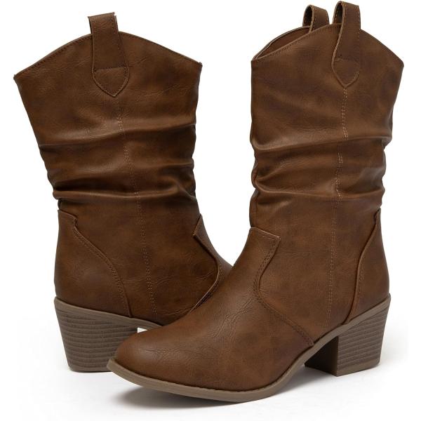 商品名katliu Women's Western Cowboy Boots with Pull-Up Tabs Mid-Calf Boots Low Heel Brownブランド：katliu商品サイズ：8高さ：10.6 cm横幅：20....
