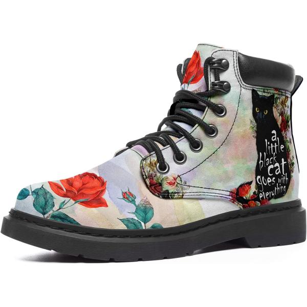 商品名coolcustomize Pet Print Classic Boots Ankle Boots for Women Lace-Up Leather Ladies Fashionable Combat Boots (Cat Flow...