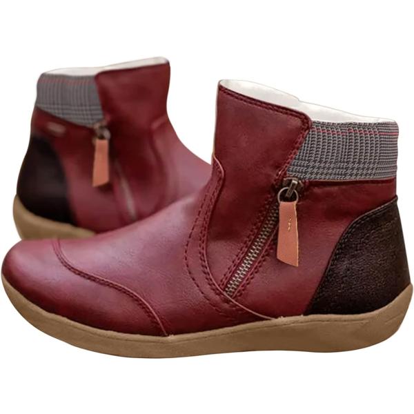 商品名Hbeylia Women's Leather Winter Snow Boots With Fleece Linging Comfortable Thermal Round Toe Wedge Low Heels Anti Slip...