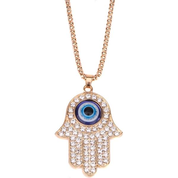 商品名COLORFUL BLING 14K ゴールドメッキ 邪眼 ハムサ ハンドペンダントネックレス セット クリスタル キュービックジルコニア レディース メンズ 保護 幸運のお守り ジュエリー, クリスタル 金属, 合金。,COLORF...