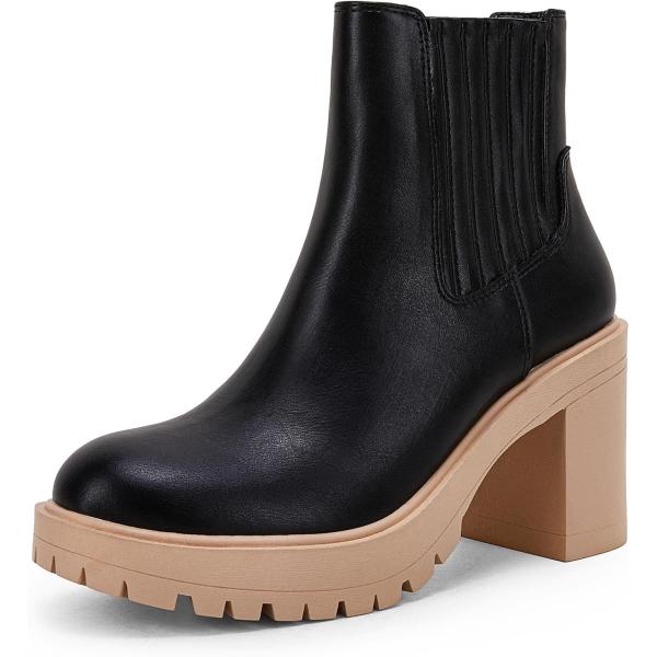 商品名Womems Platform Lug Sole Ankle Boots Chunky Block Heel Seam Booties Combat Cozy Round Toe Chelsea Shoesブランド：Ruanyu商品サ...