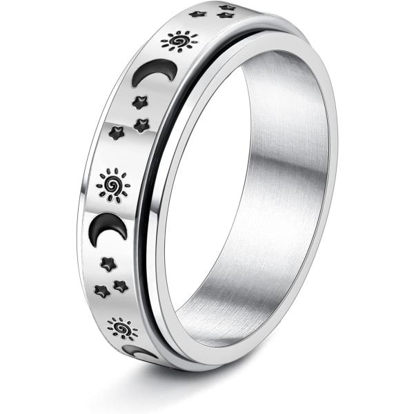 商品名FIBO STEEL Stainless Steel Spinner Ring for Women Men Fidget Band Rings Moon Sun Ring Set for Stress Relieving Weddin...