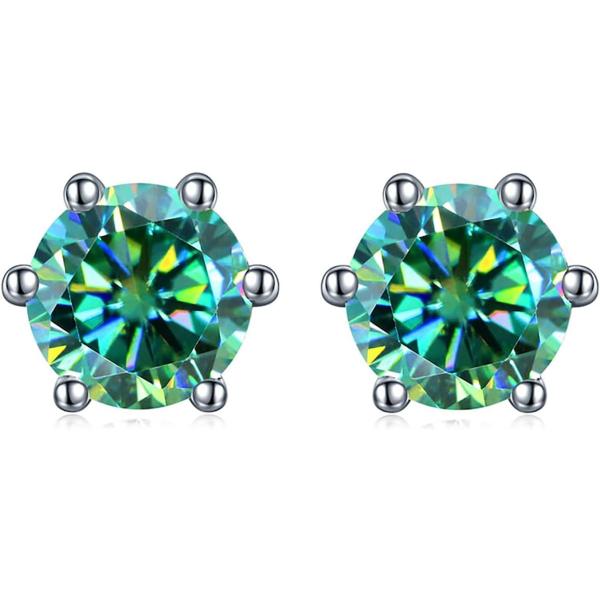 商品名グリーンモアッサナイトスタッドピアス - 925スターリングシルバースタッドイヤリング Dカラー 0.5ct/1.0ct/2.0ct*2個 6プロング ラウンドグリーンダイヤモンドモアッサナイトイヤリング ロジウムメッキ、ブライダルジ...