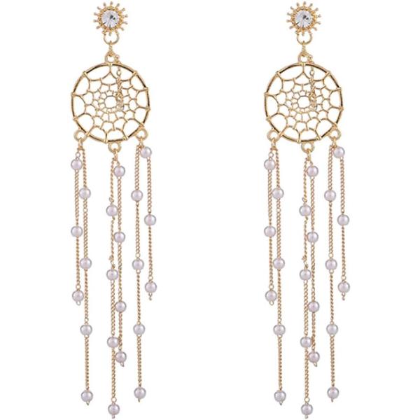 商品名女性用ドリームキャッチャードロップイヤリング1組 光沢ゴールド調ロングドリームキャッチャーデザインイヤリング ロングタッセル ダングルイヤリングセット ガールズ レディース ギフト ウェディング パーティー 日付1 Pair of W...
