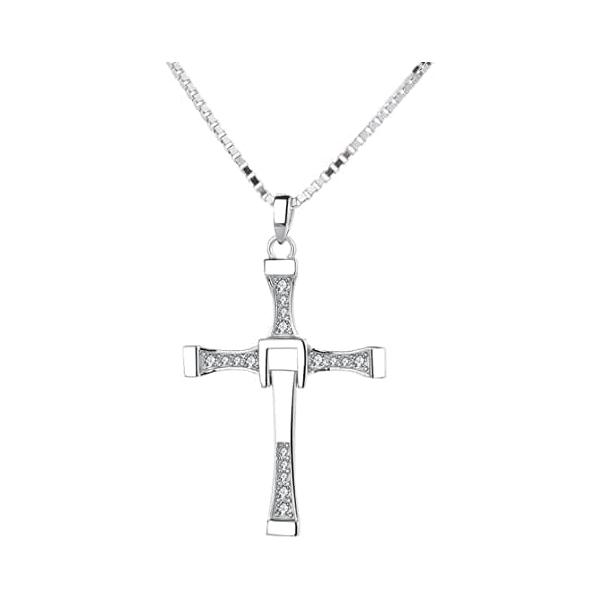 商品名925スターリングシルバー Fast and Furious ドミニク・トレットの十字架ペンダントネックレス + チェーン ソリッドスターリングシルバー ビッグベベルエッジ メンズ 十字架 ペンダント ロングネックレス ジュエリー メ...