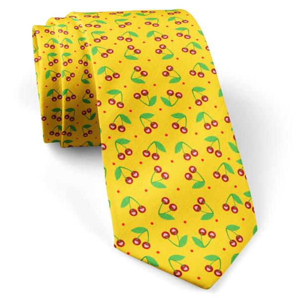 商品名:  Skinny Slim Fashion Necktie for men, Novelty Conversational Neckwear Ties (Cherries On Yellow Pattern)ブランド: ikiki-...