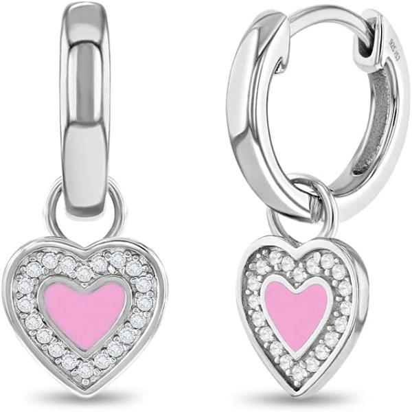 商品名925スターリングシルバー ユニーク エナメル ハート ダングル フープイヤリング 若い女の子とプレティーン向け - ハート型アクセサリー ガールズジュエリーコレクション - トレンディな小さな女の子へのギフトアイデア, エナメル, ...