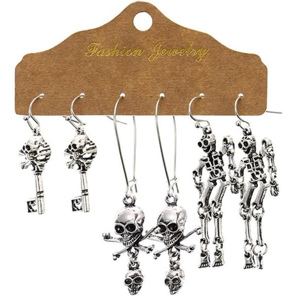商品名Asphire ゴシック スカル スケルトン イヤリング セット 3ペア コスチューム スパイダー パンプキン キー バタフライ 月 ドロップ ダングル イヤリング ブラック フェザー フープ イヤリング パンク フェスティバル ジュ...