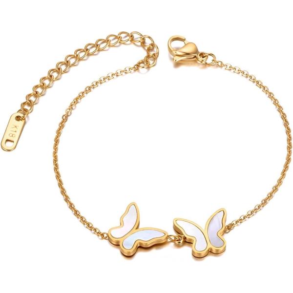 商品名HNGM Bracelets Double Butterfly Charm Bracelets for Women Adjustable Trendy White Shell Party Jewelry (Color : Rose G...