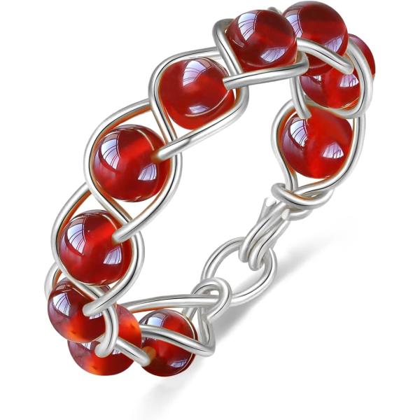 商品名Tsnamer ローズクォーツクリスタルリング ハンドメイド ワイヤーラップ ビーズ編み ローズクォーツリング ライトピンクリング ヒーリングクリスタルゴールドリング レディース エタニティバンド ステートメントスタッカブルリング, ...