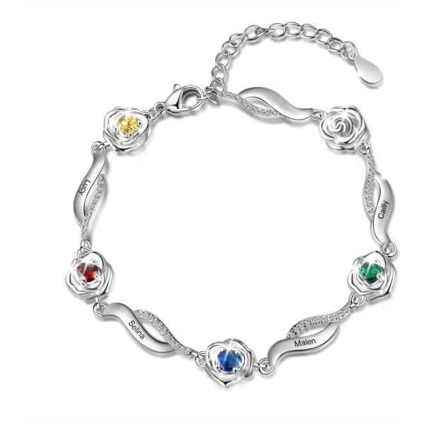 商品名LanM Mom Gifts Personalized Mothers Bracelet with 4 Birthstones Rose Flower Bracelets for Women Custom Name Bracelet ...