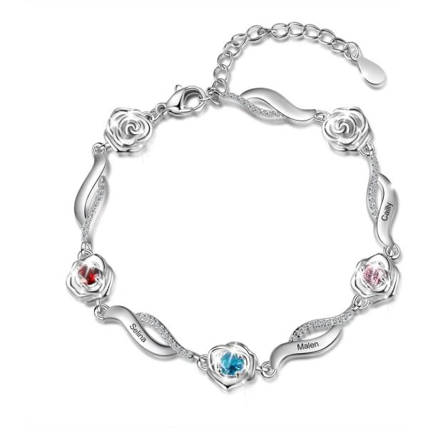 商品名LanM Mom Gifts Personalized Mothers Bracelet with 3 Birthstones Rose Flower Bracelets for Women Custom Name Bracelet ...