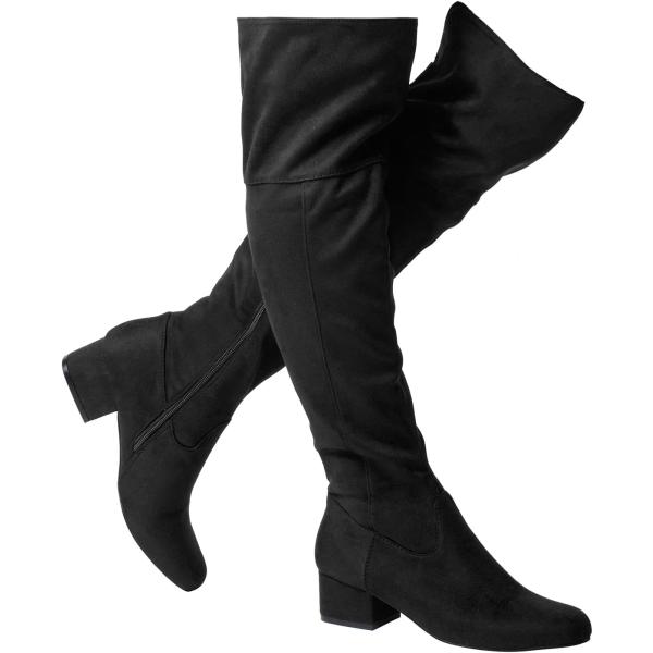 商品名katliu Women's Knee High Boots Suede Chunky Heel Side Zipper Fashion Boots Stretch Winter Long Boot Blackブランド：katliu商...