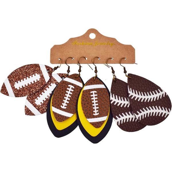 商品名Baseball Basketball Football Leather Earrings Sport Lover Football Faux Leather Drop Dangle Earrings for Women Girls ...
