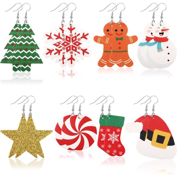 商品名8ペア クリスマス フェイクレザー イヤリング レディース 軽量 リーフ ロング ダングル ティアドロップ イヤリング8 Pairs Christmas Faux Leather Earrings for Women Lightwei...