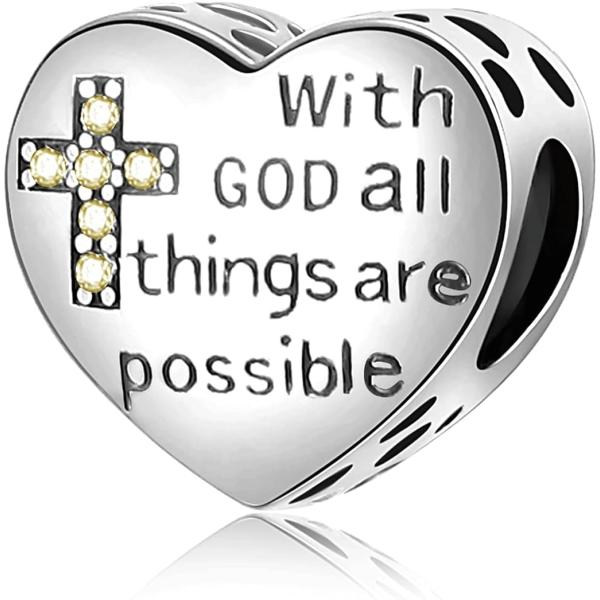 商品名925スターリングシルバー 十字架チャーム チャームブレスレット With God All Things Are Possible 宗教 ハートビーズ ジュエリーギフト 女性用, ラインストーン, キュービックジルコニア,ORANGE...