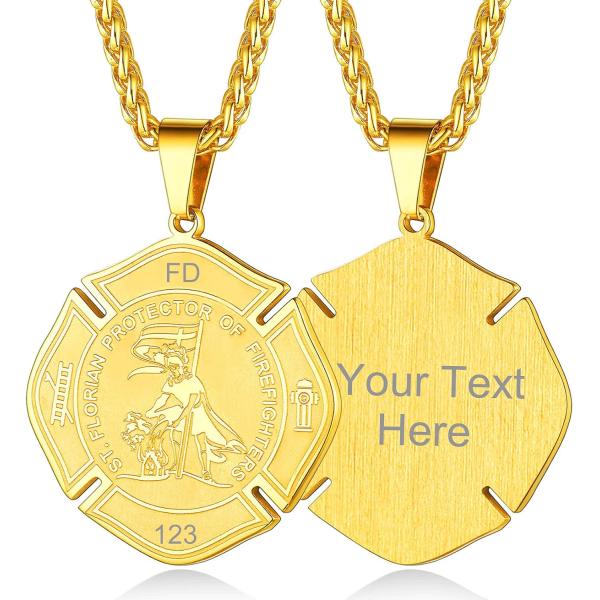 商品名Gold Firefighter Necklace for Men Personalized St Florian Maltese Cross Protector of Firefighters Necklace Engraved P...