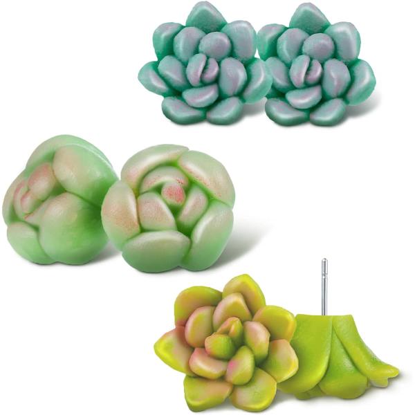 商品名Kenning 3ペア 多肉植物イヤリング 植物イヤリング ハンドメイド 多肉植物ジュエリー ボタニカルフローラルスタッドイヤリング ポリマー粘土 多肉植物スタッドイヤリング レディース ガールズ ギフト, 亜鉛, 合金。Kennin...