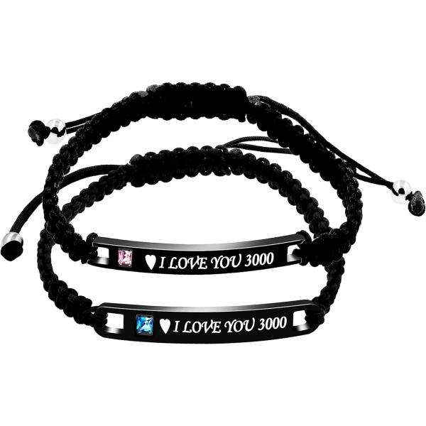 商品名I Love You 3000 His Her カップル編みブレスレット 男女兼用, 金属, キュービックジルコニア,2pcs His Hers I Love You 3000 Bracelets Set for Couples Me...