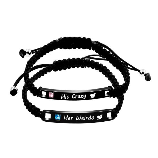 商品名: I Love You 3000 His Her カップル編みブレスレット 男女兼用, 金属, キュービックジルコニア, Uloveido 2pcs His Crazy Her Weirdo Bracelets Set for Co...