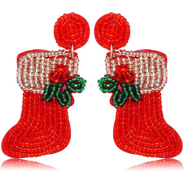 商品名Christmas Earrings for Women Beaded Holiday Reindeer Bulb Boot Earrings Handmade Christmas Tree Drop Dangle Earrings ...