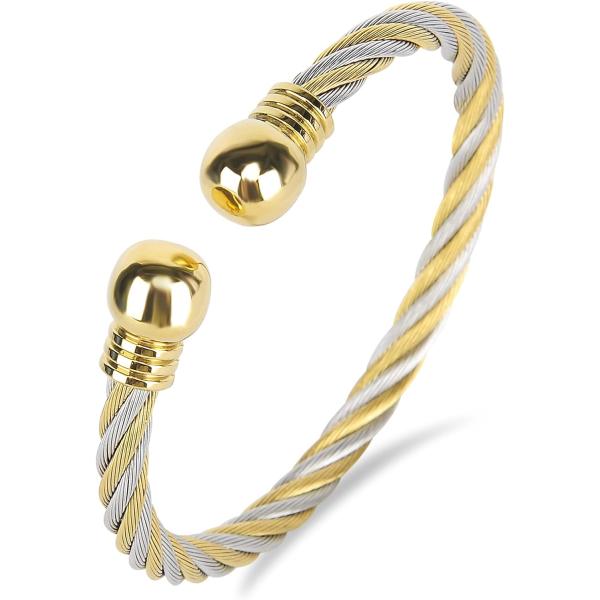 商品名Tiyad ステンレススチール ゴールドシルバー ツイストケーブルブレスレット 調節可能なカフバングルブレスレット 女性用, 2.5*2.5*0.4, ステンレス鋼Tiyad Stainless Steel Golden Silver...